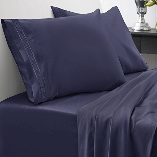 Queen Size Bed Sheets - Breathable Luxury Sheets with Full Elastic & Secure Corner Straps Built In - 1800 Supreme Collection Extra Soft Deep Pocket Bedding, Sheet Set, EXTRA DEEP pocket - Queen, Navy