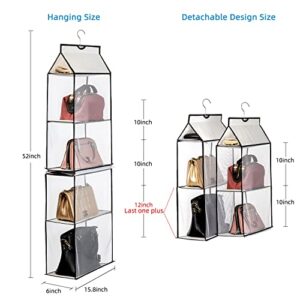 ANSTROUT Hanging Purse Handbag Organizer for Closet, Purse Organizer with 4 Mesh Shelves Handbag Closet Purse Storage Bag (White-2Pack)