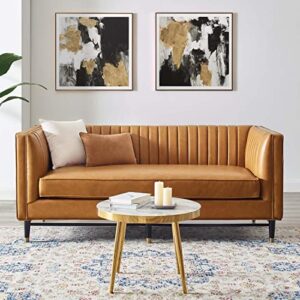 Modway Devote Channel Tufted Vegan Leather, Loveseat, Tan