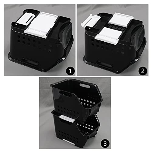 Morcte 3-Pack Black Plastic Stacking Organizer Basket, Plastic Stackable Storage Bins