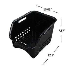 Morcte 3-Pack Black Plastic Stacking Organizer Basket, Plastic Stackable Storage Bins