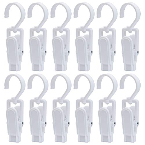 AUEAR, 20Pcs Clips Swivel Hooks Laundry Hook Super Strong Plastic Solid Clip Family Travel 360 Degree Rotating Hanging Pins Clothespin hatpins for Home Use to Hang and Dry Wet Clothes White 4.3inch