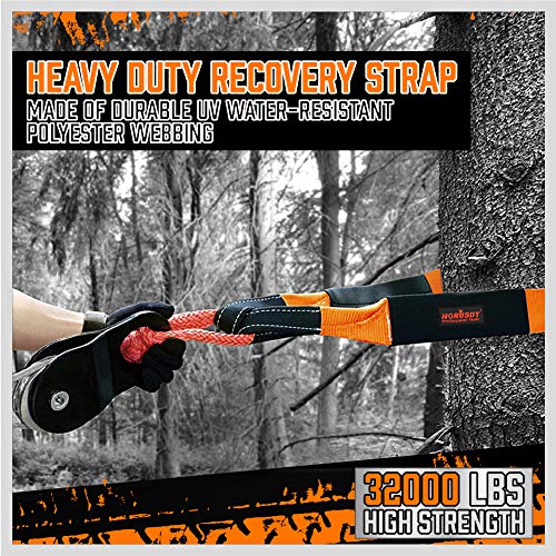 HORUSDY Nylon Heavy Duty Tow Strap Recovery Strap with Hooks 3" x 30Ft - 32,000 LBS Break Strength, 3/4 D Ring Shackles (2pcs), Recover Your Vehicle Stuck in Mud/Snow.