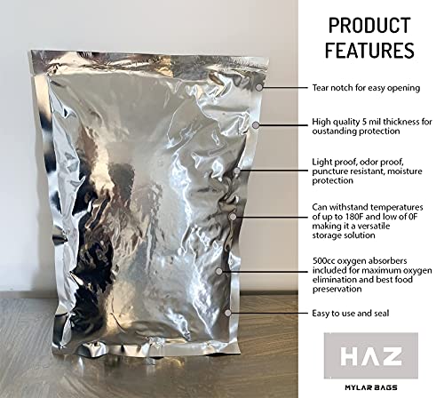 (25) Premium Quality 3 Size Mylar Bags for Food Storage (10 Mil) Thick Mylar Bags With Oxygen Absorbers 500cc for Bulk Food Preservation - Variety Pack, Quart, 1 Gallon, 2 Gallon Long Term Food Storage Bags (8 x12 Inch, 10 x 14 Inch, 14 x 20 Inch)