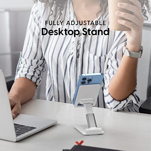 TALK WORKS Adjustable Cell Phone Desk Mount Compatible w/ iPhone 13/ Pro/ Pro Max,14/Plus/Pro/Pro Max - Flexible Stand for Office, Home, Tabletop (White)