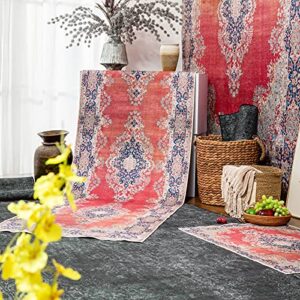 Washable Rug Indoor 8x10, Rugs with Rubber Backing, Non Slip Area Persian Rug, Foldable Rug Thin, Traditional Bohemian Red Big Rug for Bedroom, Living Room, rv Carpet, Machine Washable Carpets