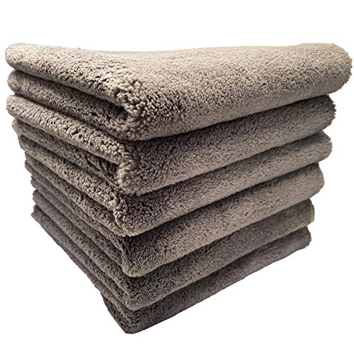 Very Plush Edgeless Microfiber Towel, Microfiber Auto Drying Wash Detailing Towels, Soft and Absorbant Detailing Buffing Polishing Car Towel, 500 GSM 6 Pack 16 x 16inches (Gray)