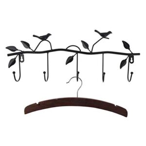 Isabelvictoria Retro 5 Hook Wrought Iron Bird Hook Hook Bird Shape Leaf Wall Dress Robe Hook Key Coat Holder Cap Hanger