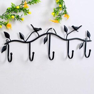 Isabelvictoria Retro 5 Hook Wrought Iron Bird Hook Hook Bird Shape Leaf Wall Dress Robe Hook Key Coat Holder Cap Hanger