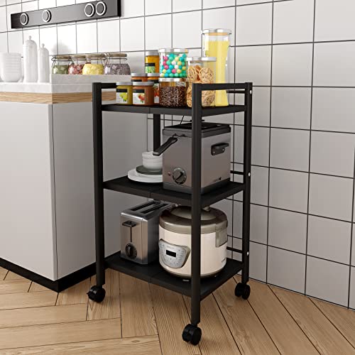 WHIFEA 3 Tier 11.8”-17.7” Adjustable Metal Shelves with Wheels Pantry Organization and Storage Shelving Unit Display Rack Stainless Corner Shelf Organizer Space Saver for Kitchen Bedroom Bathroom