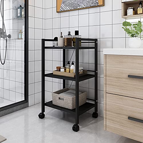 WHIFEA 3 Tier 11.8”-17.7” Adjustable Metal Shelves with Wheels Pantry Organization and Storage Shelving Unit Display Rack Stainless Corner Shelf Organizer Space Saver for Kitchen Bedroom Bathroom