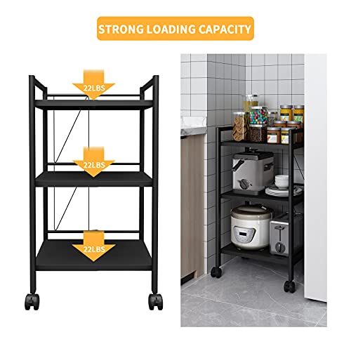 WHIFEA 3 Tier 11.8”-17.7” Adjustable Metal Shelves with Wheels Pantry Organization and Storage Shelving Unit Display Rack Stainless Corner Shelf Organizer Space Saver for Kitchen Bedroom Bathroom