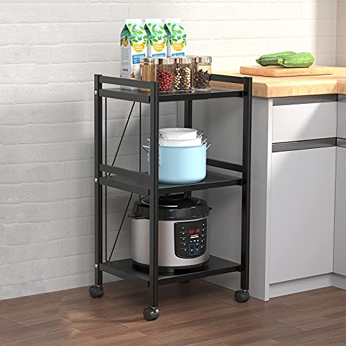 WHIFEA 3 Tier 11.8”-17.7” Adjustable Metal Shelves with Wheels Pantry Organization and Storage Shelving Unit Display Rack Stainless Corner Shelf Organizer Space Saver for Kitchen Bedroom Bathroom