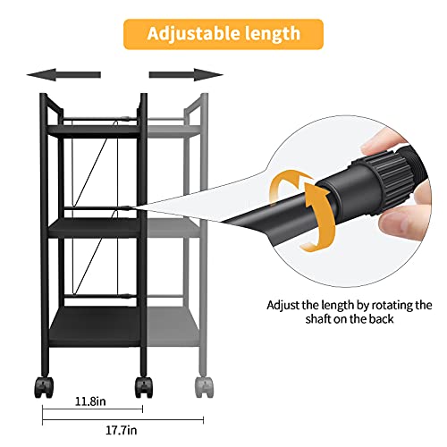 WHIFEA 3 Tier 11.8”-17.7” Adjustable Metal Shelves with Wheels Pantry Organization and Storage Shelving Unit Display Rack Stainless Corner Shelf Organizer Space Saver for Kitchen Bedroom Bathroom