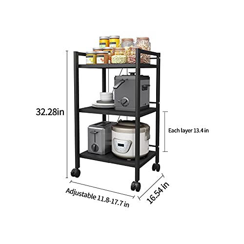 WHIFEA 3 Tier 11.8”-17.7” Adjustable Metal Shelves with Wheels Pantry Organization and Storage Shelving Unit Display Rack Stainless Corner Shelf Organizer Space Saver for Kitchen Bedroom Bathroom