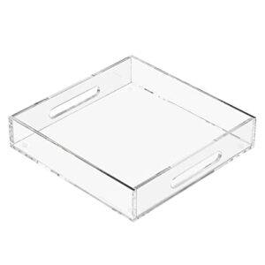 kotemon acrylic serving tray with handles-12x12x2.36inch-decorative tray letter tray organizer for ottoman coffee table countertop, clear