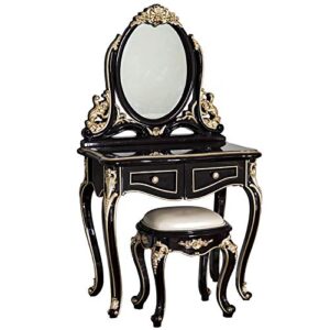 dressing table with stool mirror with 2 drawers (black)