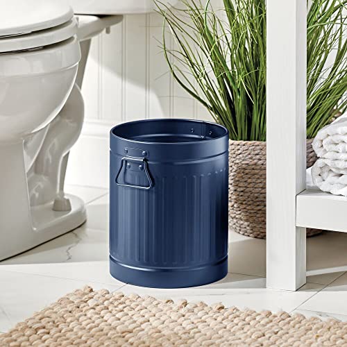 mDesign Steel Metal 2 Gallon/7 Liter Trash Can Wastebasket, Garbage Bin with Handles for Bathroom, Kitchen, Bedroom, Office - Holds Trash, Waste, Garbage, Recycling - Navy Blue