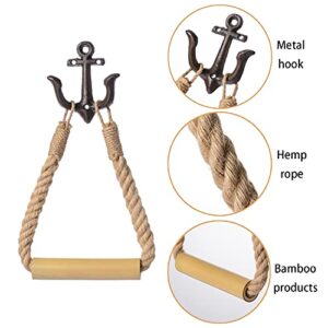 Nautical Hand Towel Holder - Thick Hemp Rope with Heavy Anchors,Beach Theme Decoration,Bamboo As A Rolling Shaft,Toilet Paper,Towel,Bath Towel or Shower Curtain Can be Hung,Hemp Rope 24 in,Set of 2