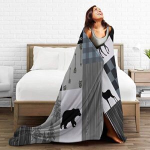 Carwayii Rustic Fleece Throw Blanket Lodge Bear Moose Lap Blanket Ultra Soft Office Blanket Adventure Retro Tartan Bed Cover Thermal Noon Break Blanket Gifts for Home Office Camping Car