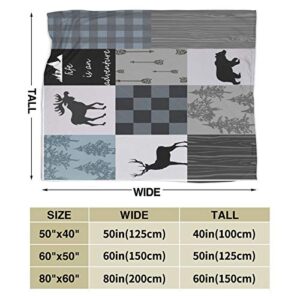 Carwayii Rustic Fleece Throw Blanket Lodge Bear Moose Lap Blanket Ultra Soft Office Blanket Adventure Retro Tartan Bed Cover Thermal Noon Break Blanket Gifts for Home Office Camping Car