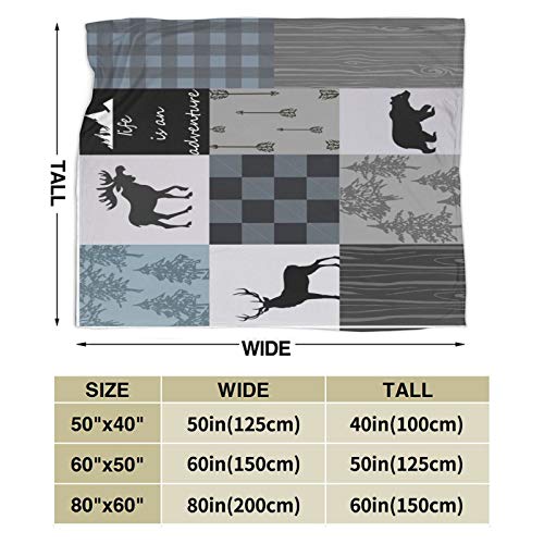 Carwayii Rustic Fleece Throw Blanket Lodge Bear Moose Lap Blanket Ultra Soft Office Blanket Adventure Retro Tartan Bed Cover Thermal Noon Break Blanket Gifts for Home Office Camping Car