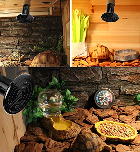 2-Pack 75W Ceramic Heat Lamp with 1-pcs Digital-Thermometer, Infrared Heat Emitter Bulbs for Reptiles, Amphibians, Chicken Brooder Coop Lizard Turtle Snake Aquarium, No Light No Harm, ETL Listed