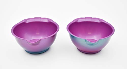 Colortrak SC Aurora Bowls, Stackable Color Bowls With Non-Slip Rubber Bottom, Easy-Pour Spout Lip, Shimmer Gradient Design, Color Grid With Milliliter Measurements, 2 Bowls