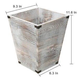 Liry Products Rustic Whitewashed Torched Wood Square Waste Basket Recycle Bin Trash Can Decorative Metal Brackets Whitewashed Wooden Garbage Container Ash Holder Bedroom Living Room Home Office