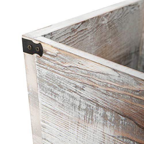 Liry Products Rustic Whitewashed Torched Wood Square Waste Basket Recycle Bin Trash Can Decorative Metal Brackets Whitewashed Wooden Garbage Container Ash Holder Bedroom Living Room Home Office