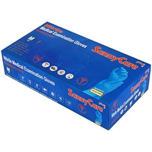 SunnyCare 1000 8202 Blue Nitrile Medical Exam Gloves Powder Free Chemo-Rated (Non Vinyl Latex) 100/box;10boxes/case Size: Medium