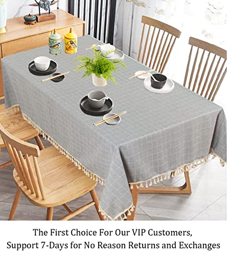 Pardecor Embroidered Tablecloth 56x102-Inch Grey Cotton Linen Tablecloths Checked Tablecloth Lattice Table Cloth Rustic Tablecloth Overay Party Table Cover for 6 Foot Tables Oblong Table Cloths