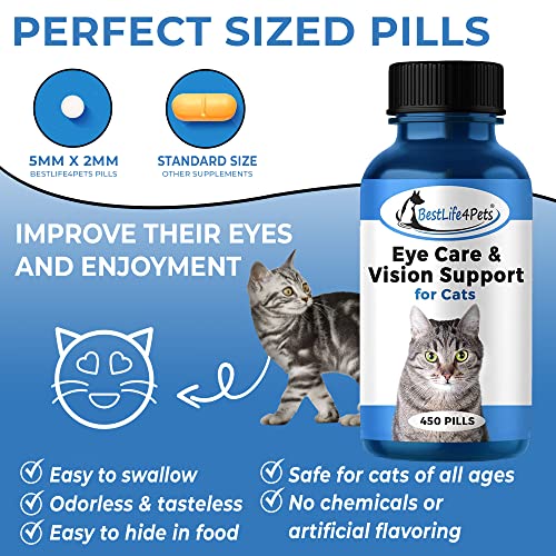 Eye Care and Vision Support for Cats - Holistic Kitten Eye Infection Treatment Helps with Conjunctivitis, Swelling, Discharge and More - 450 ct. Easy to Use Pills Relieve the Cat Eye Drops Struggle