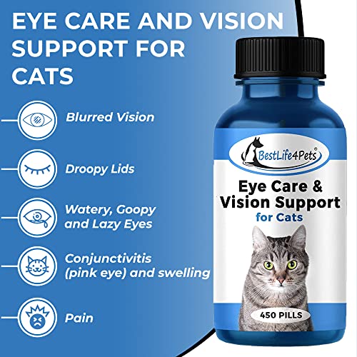 Eye Care and Vision Support for Cats - Holistic Kitten Eye Infection Treatment Helps with Conjunctivitis, Swelling, Discharge and More - 450 ct. Easy to Use Pills Relieve the Cat Eye Drops Struggle