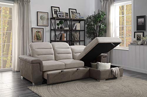 Lexicon Otis Living Room Sectional Sofa Sleeper with Storage, Two-Tone