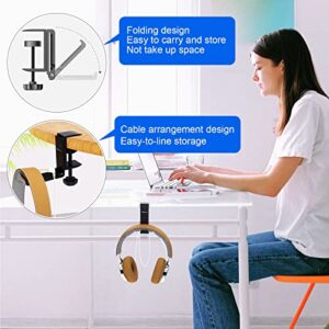 Goldmille Aluminum Headphone Stand Hanger Foldable with Cable Clip Headset Holder Clamp Hook Under Desk, Save Your Space While Working & Gaming