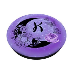 Rose Purple Butterfly Crescent Moon Stars Sunflower Letter K PopSockets PopGrip: Swappable Grip for Phones & Tablets