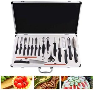 hovico 18pcs portable vegetable fruit food cake carving knife peeling culinary kitchen sculpting modeling tools kit for chef diy with carry box