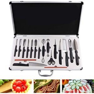 Hovico 18PCS Portable Vegetable Fruit Food Cake Carving Knife Peeling Culinary Kitchen Sculpting Modeling Tools Kit for Chef DIY with Carry Box