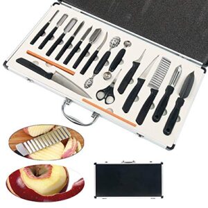 Hovico 18PCS Portable Vegetable Fruit Food Cake Carving Knife Peeling Culinary Kitchen Sculpting Modeling Tools Kit for Chef DIY with Carry Box