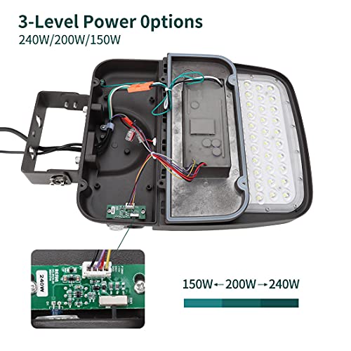 kadision 240W LED Parking Lot Light with Dusk to Dawn Photocell, Dimmable Shoebox Lights with Trunnion Mount, 130LM/W 5000K Daylight 100-277V, 150W/200W/240W Power Tunable