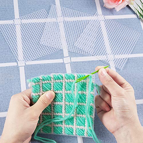 Pllieay 5 Pieces 7 Count Plastic Mesh Canvas Sheets for Embroidery, Acrylic Yarn Crafting, Knit and Crochet Projects (10.2 x 13.2 inch, Come with 4 Pieces Weaving Needles)