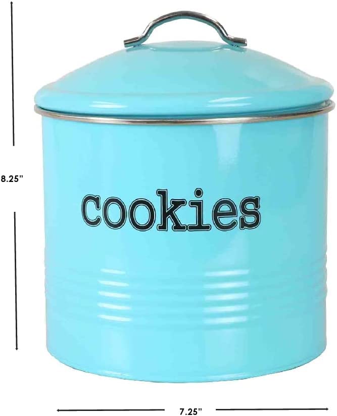 JOEY'Z Vintage Cookie Jar/Candy Jar/Cookie Tin with Airtight Lid Cookie Jars for Kitchen Counter (Turquoise Farmhouse Style)