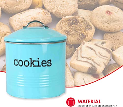 JOEY'Z Vintage Cookie Jar/Candy Jar/Cookie Tin with Airtight Lid Cookie Jars for Kitchen Counter (Turquoise Farmhouse Style)