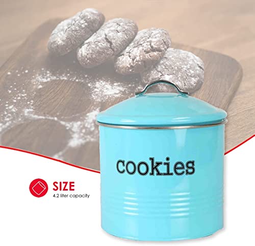 JOEY'Z Vintage Cookie Jar/Candy Jar/Cookie Tin with Airtight Lid Cookie Jars for Kitchen Counter (Turquoise Farmhouse Style)