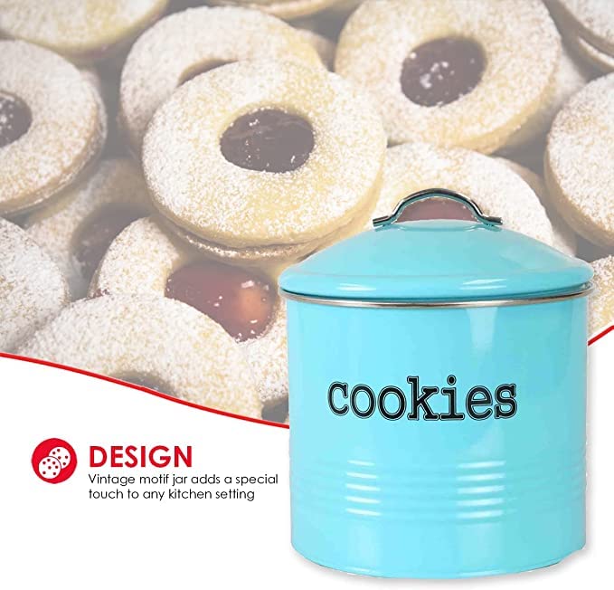 JOEY'Z Vintage Cookie Jar/Candy Jar/Cookie Tin with Airtight Lid Cookie Jars for Kitchen Counter (Turquoise Farmhouse Style)