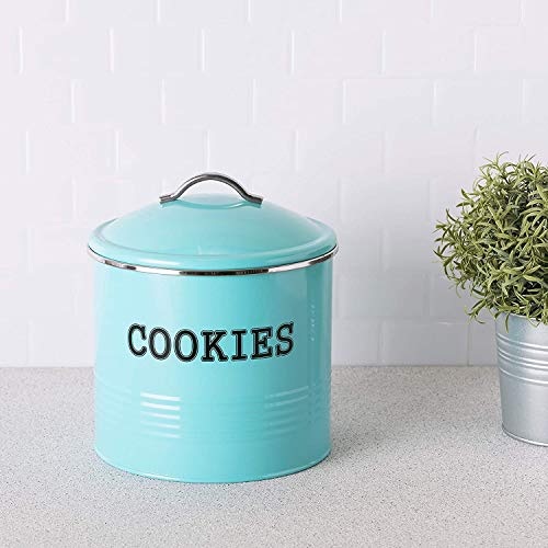 JOEY'Z Vintage Cookie Jar/Candy Jar/Cookie Tin with Airtight Lid Cookie Jars for Kitchen Counter (Turquoise Farmhouse Style)