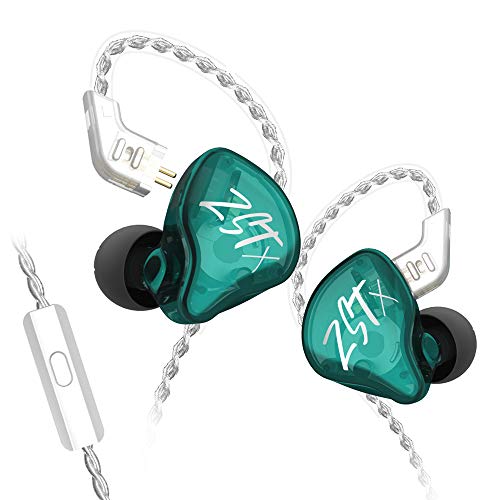 KZ ZST X HiFi Earphone 1BA+1DD Dynamic Driver in-Ear Sports DJ Headphone Noise Cancelling Headset with Upgraded Cable (with Mic, Cyan)