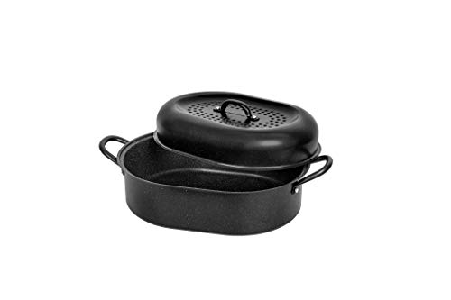 Granite Stone Oval Roaster Pan, Medium 18.8” Ultra Nonstick Roasting Pan with Lid, Grooved Bottom for Basting, Broiler Pan for Oven, Dishwasher Safe, Up to 15lb Turkey / Roast, Serves 6 – 12 Guests