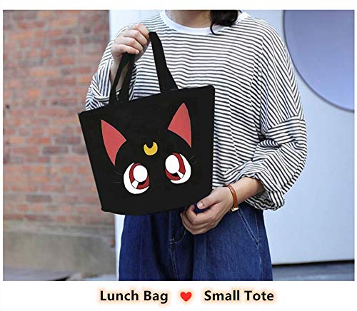 Kerr's Choice Small Tote Luna Bag Black Cat Animie Moon Lunch Bag Kawaii Lunch Bag Cute Black Kitty Bag